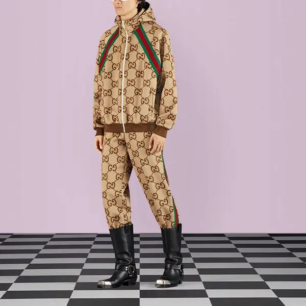 Gucci Jumbo Gg Zip Jacket With Web Detail - Beige/ebony