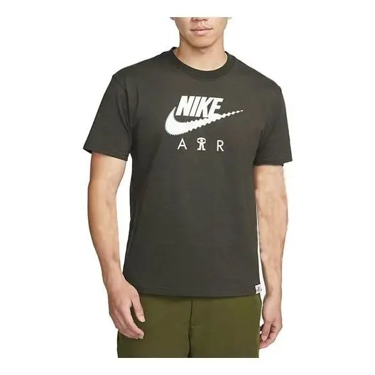 Nike Alphabet Large Logo Printing Round Neck Solid Color Cotton Casual Short Sleeve Green T-shirt - Multi-color