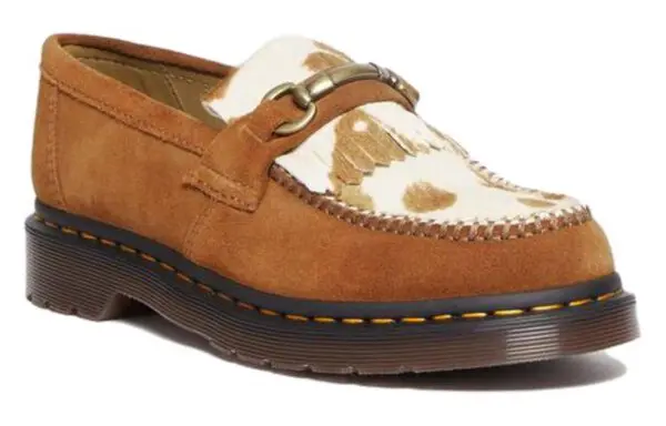Dr. Martens Adrian Snaffle Hair-on Cow Print Kiltie Loafers - Pecan Brown