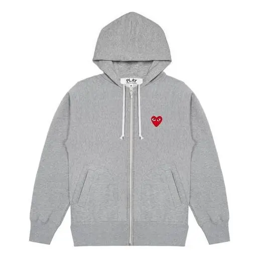 Play Comme Des Garcon Zip Hoodie With Red Heart Emblem - Grey
