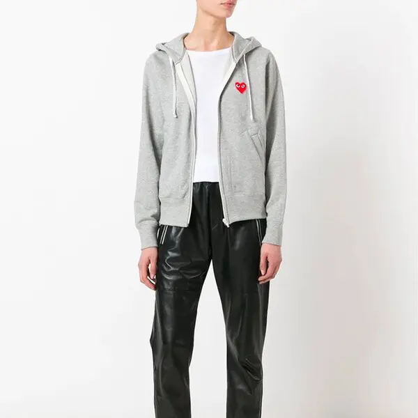 Play Comme Des Garcon Zip Hoodie With Red Heart Emblem - Grey