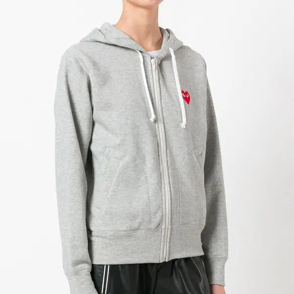 Play Comme Des Garcon Zip Hoodie With Red Heart Emblem - Grey