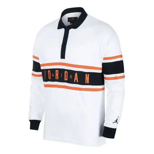 JORDAN Logo Rugby Long Sleeve Polo Shirt - White