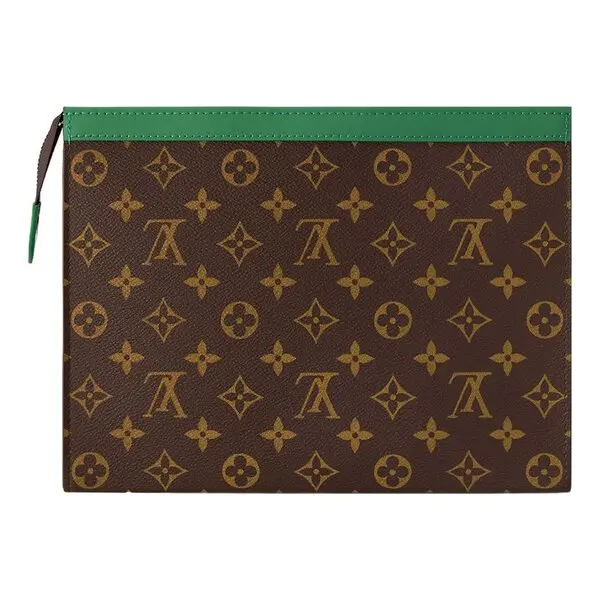 LOUIS VUITTON Pochette Voyage Mm Monogram Macassar Canvas Clutch - Green