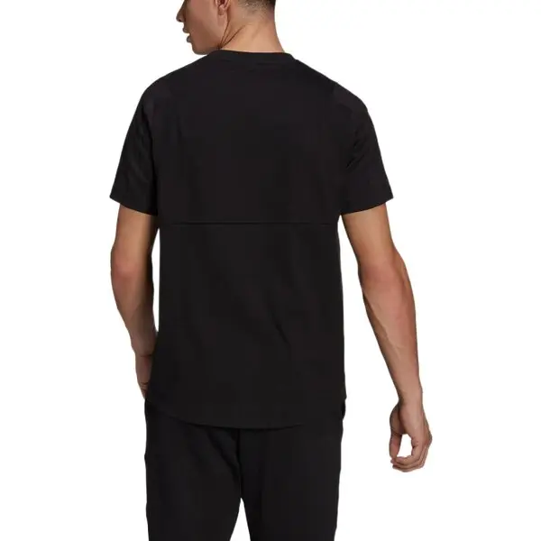 Adidas Solid Color Logo Micro Mark Casual Sports Short Sleeve Black