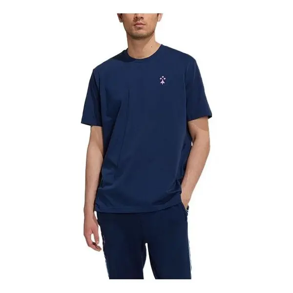 Adidas Solid Color Logo Printing Round Neck Sports Short Sleeve Blue T-shirt - Default Colorway