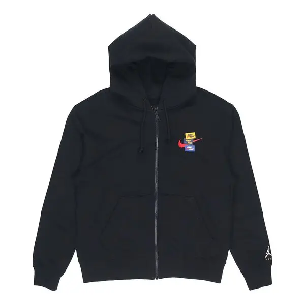 JORDAN Woven Label Logo Zip-up Hooded Jacket - Black