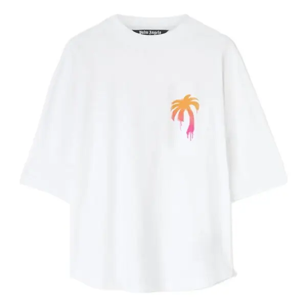 Palm Angels Fw22 Sprayed Palm Logo Over Tee 'white Fuchsia - White/fuchsia