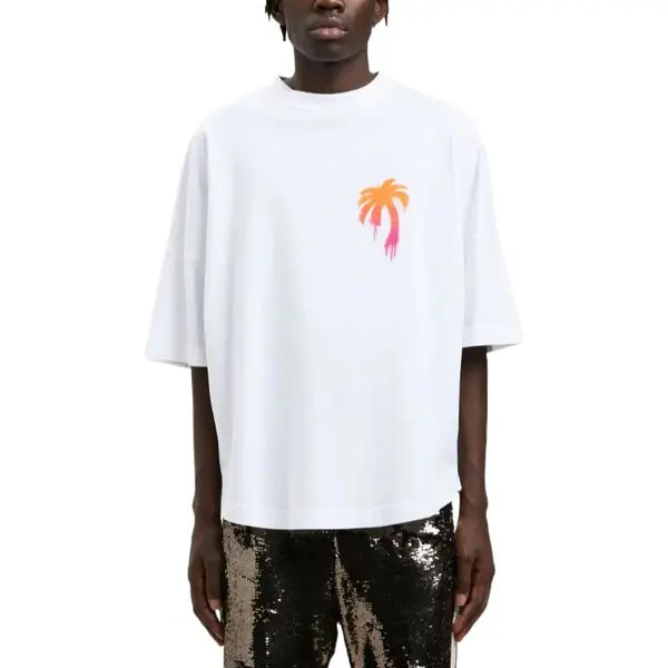 Palm Angels Fw22 Sprayed Palm Logo Over Tee 'white Fuchsia