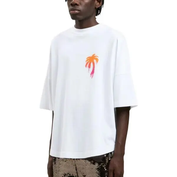 Palm Angels Fw22 Sprayed Palm Logo Over Tee 'white Fuchsia