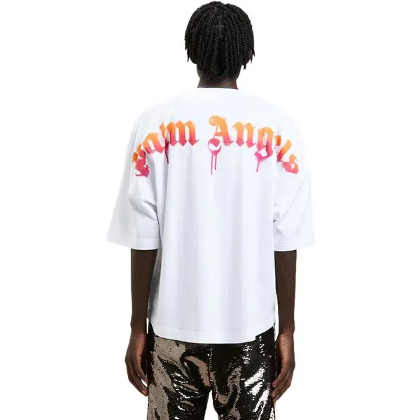 Palm Angels Fw22 Sprayed Palm Logo Over Tee 'white Fuchsia