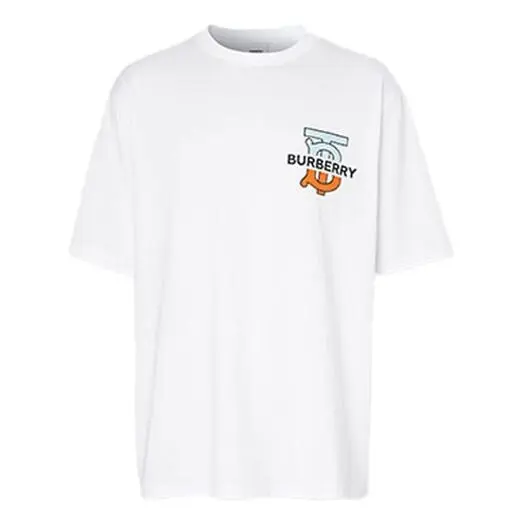 Burberry Logo Pattern Loose Short Sleeve For - White