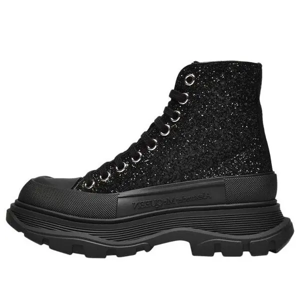 Alexander McQueen Tread Slick Glitter High-top Lace-up Boots - Black