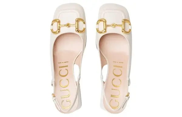 Gucci Chunky Mid-heel Slingback With Horsebit Detail - White