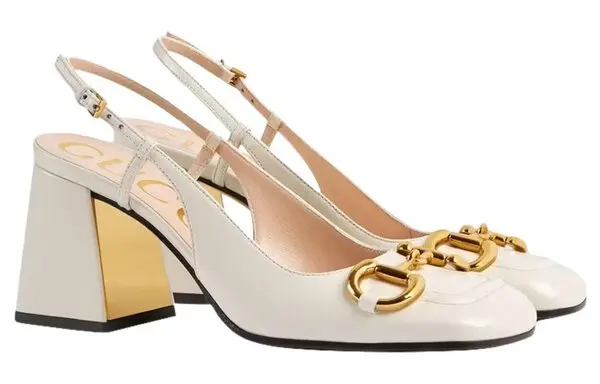 Gucci Chunky Mid-heel Slingback With Horsebit Detail - White