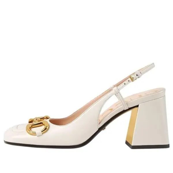 Gucci Chunky Mid-heel Slingback With Horsebit Detail - White