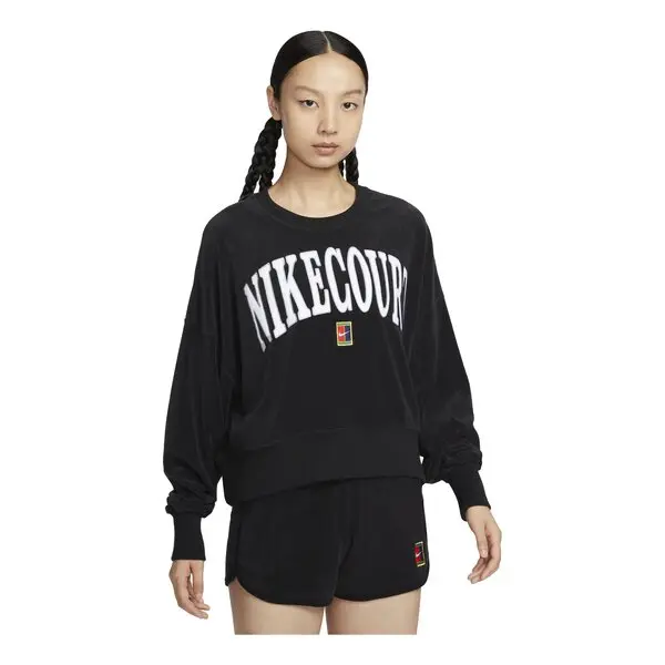 Nike Court Heritage Oversized Graphic Crewneck Sweatshirt - Black/black/flat Pewter