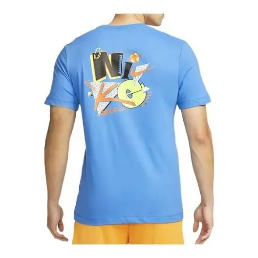 Nike Back Alphabet Logo Round Neck Short Sleeve Blue T-shirt