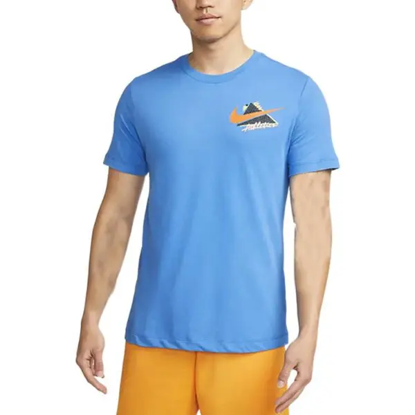 Nike Back Alphabet Logo Round Neck Short Sleeve Blue T-shirt
