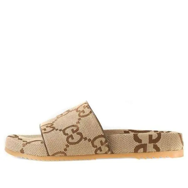 Gucci Gg Monogram Canvas Slide Sandals - Camel/ebony