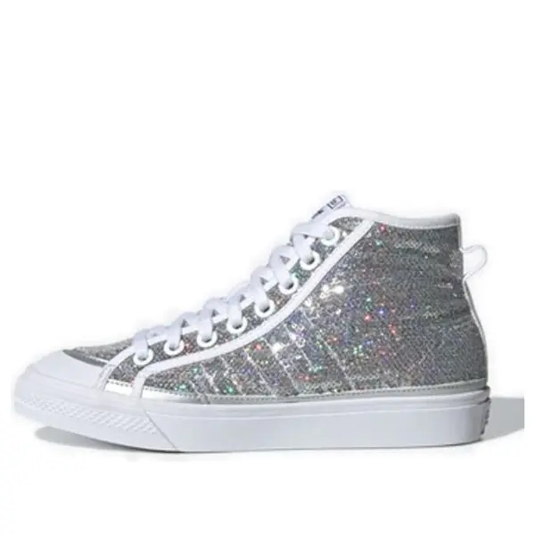 Adidas Nizza High Top Sneakers With Sequined Embellishment - Silver