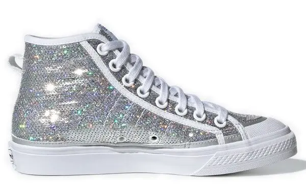 Adidas Nizza High Top Sneakers With Sequined Embellishment - Silver