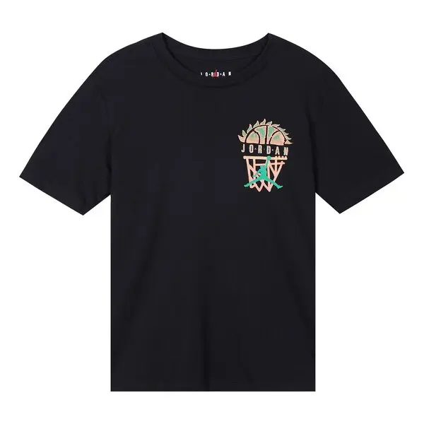 JORDAN Dna Logo Geometry Pattern Printing Round Neck Short Sleeve Black