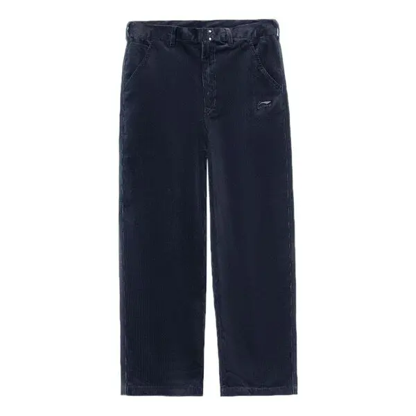 LI-NING Embroidered Logo Woven Straight Pants - Midnight Navy