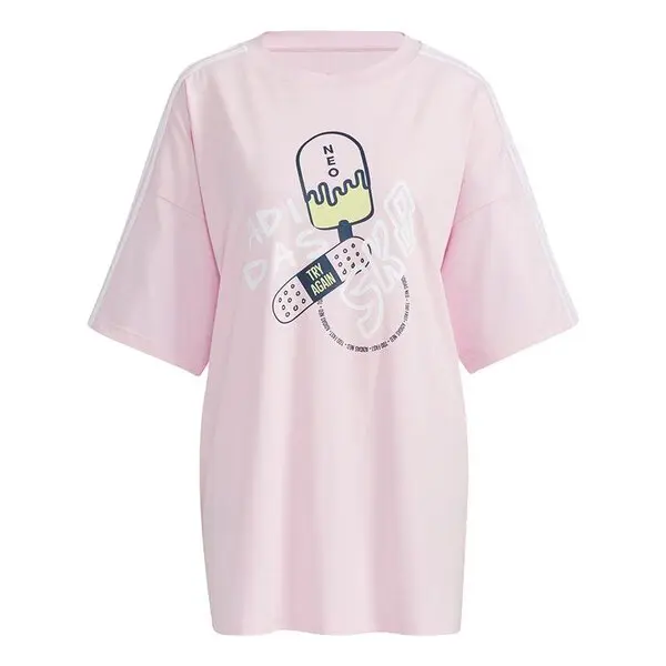 Adidas Neo May Tee 3 Cartoon Printing Loose Sports Short Sleeve - Pink