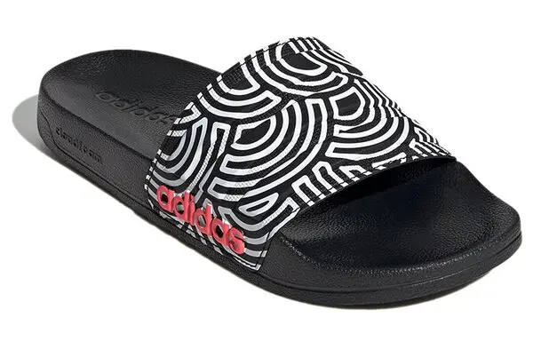 Adidas Adilette Slides With Graphic Print - Black/white
