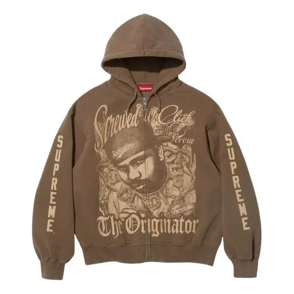 Supreme X Dj Screw Ss26 Zip Up Hooded Sweatshirt - Brown