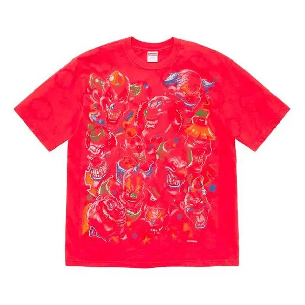 Supreme Fw19 Week 17 Clowns Tee Clown Printing Short Sleeve White Red - Whitered