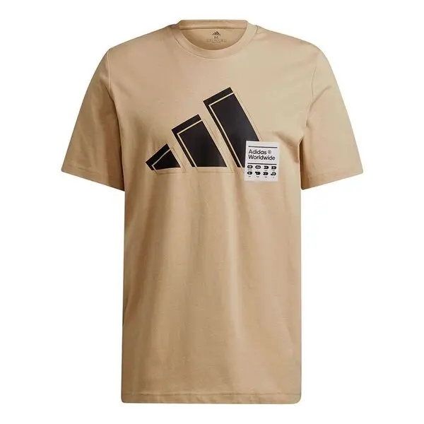 Adidas 3bar Logo Tee Logo Printing Sports Round Neck Short Sleeve - Khaki