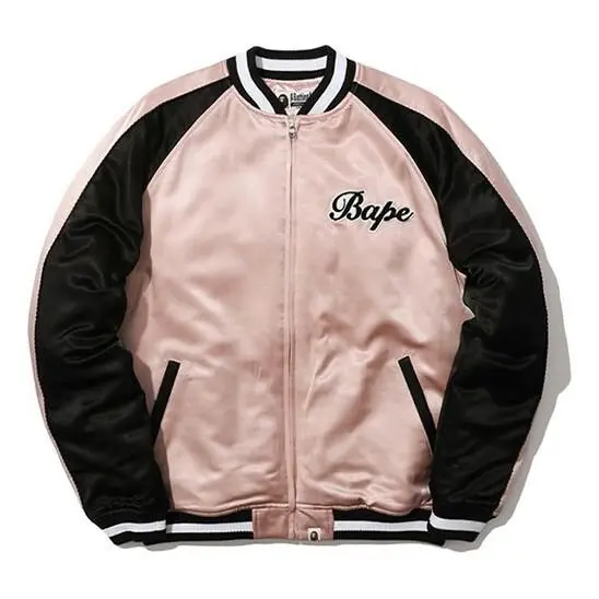 A BATHING APE Alphabet Colorblock Satin Bomber Jacket