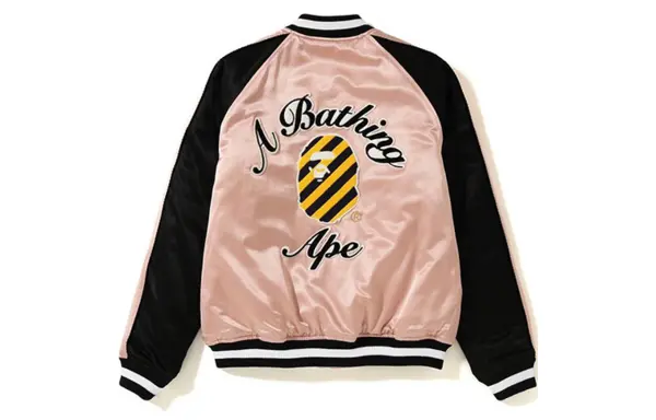 A BATHING APE Alphabet Colorblock Satin Bomber Jacket