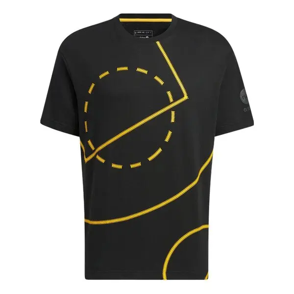 Adidas Neo Geometry Pattern Printing Round Neck Short Sleeve Black T-shirt - Default Color