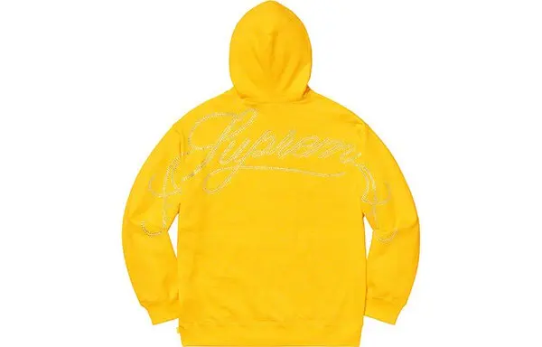 Supreme Rhinestone Script Hooded Sweatshirt - Yellow