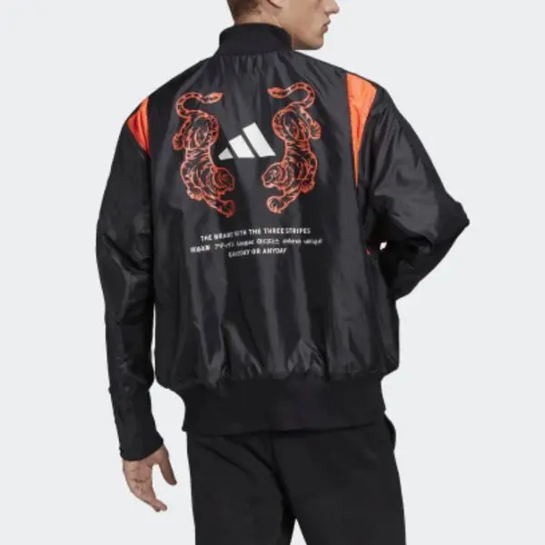 Adidas Vrct Back Tiger Logo Pattern Bomber Jacket