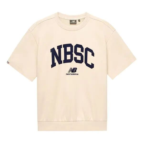 NEW BALANCE Logo T-shirt Asia Sizing 'beige Navy - Beige/navy