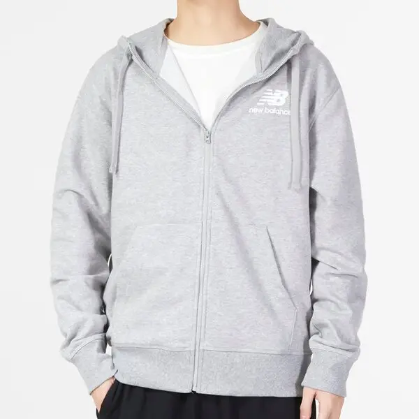 NEW BALANCE Essentials Stacked Logo French Terry Zip Up Hoodie - Classic Grey