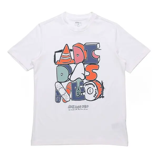 Adidas Neo Ssfv5 Tee1 Funny Printing Logo Sports Cotton Round Neck Short Sleeve - White