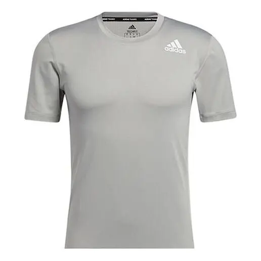 Adidas Solid Color Logo Printing Casual Round Neck Short Sleeve Gray T-shirt - Default Color