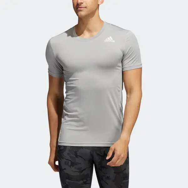 Adidas Solid Color Logo Printing Casual Round Neck Short Sleeve Gray T-shirt - Default Color