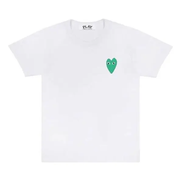 Play Comme Des Garcon T-shirt With Green Heart Applique - White