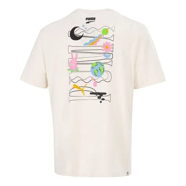PUMA Athleisure Casual Sports Printing Round Neck Short Sleeve White - Creamy