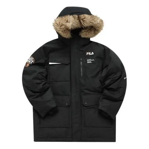 FILA FUSION Down Jacket With Fur Trimmed Hood - Black