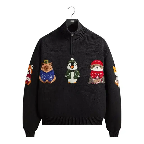 Kith Kithmas 2025 Animals Wyona Quarter Zip Sweater - Black