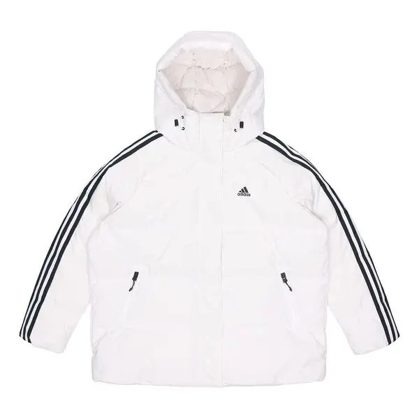 Adidas 3-stripe Hooded Puff Jacket - White