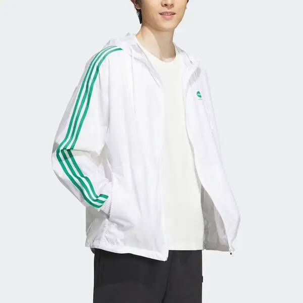 Adidas Windbreaker Jacket With Striped Accents - White/green