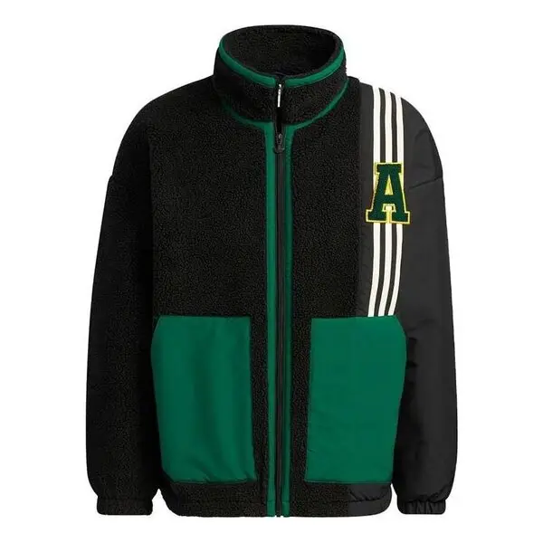 Adidas Clover Imitation Sherpa Stand Collar Jacket - Black